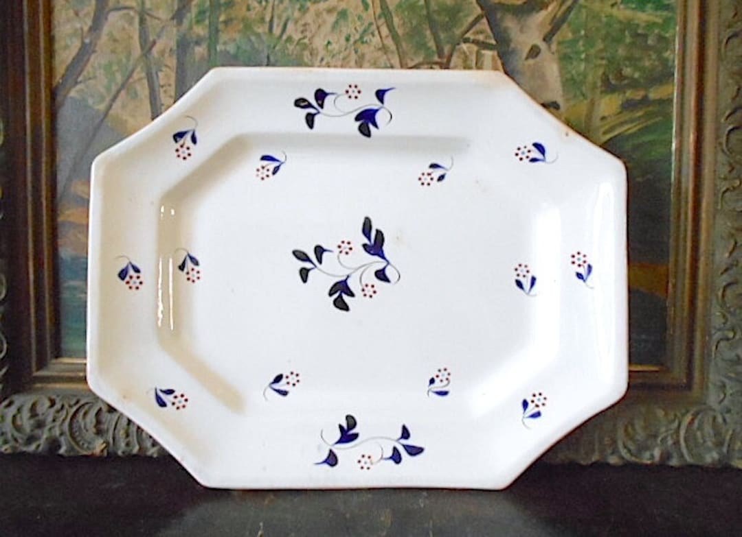 Antique Ironstone Platter 1830s Blue Brushstroke Cobalt Hand Painted ...