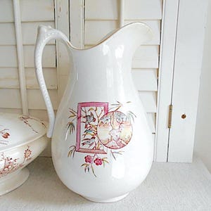 Large Ironstone Pitcher 12 Aesthetic Movement Brown Transferware Deer ...