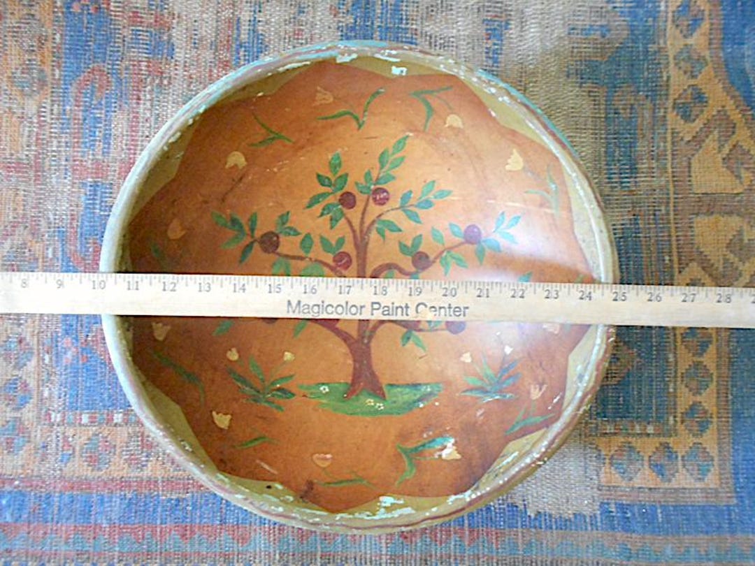 Large Vintage Wooden Bowl Hand Painted 15d Shaker Tree of Life Fruit ...