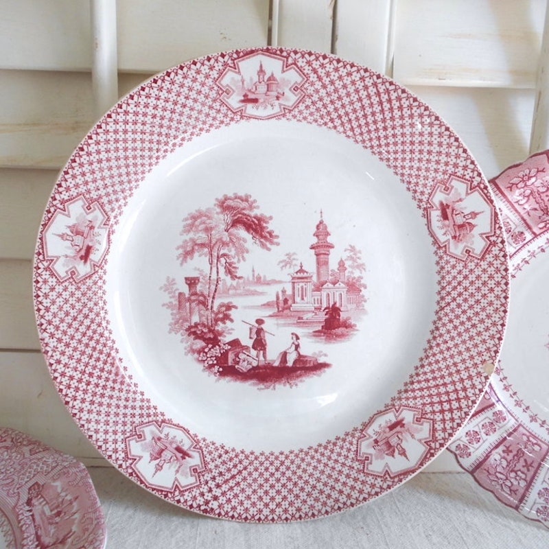 Red Transferware Plates - Etsy