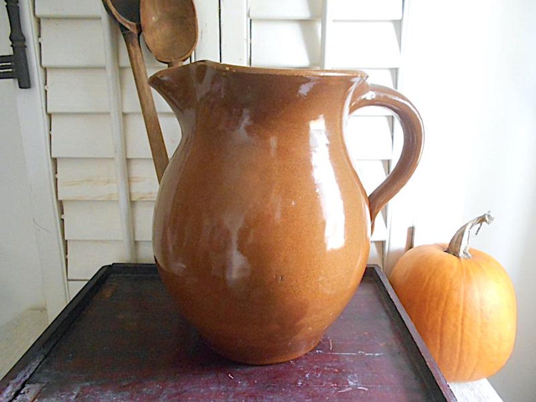 Large Stoneware Pitcher Utensil Jar Vase, Spice Brown, Primitive ...