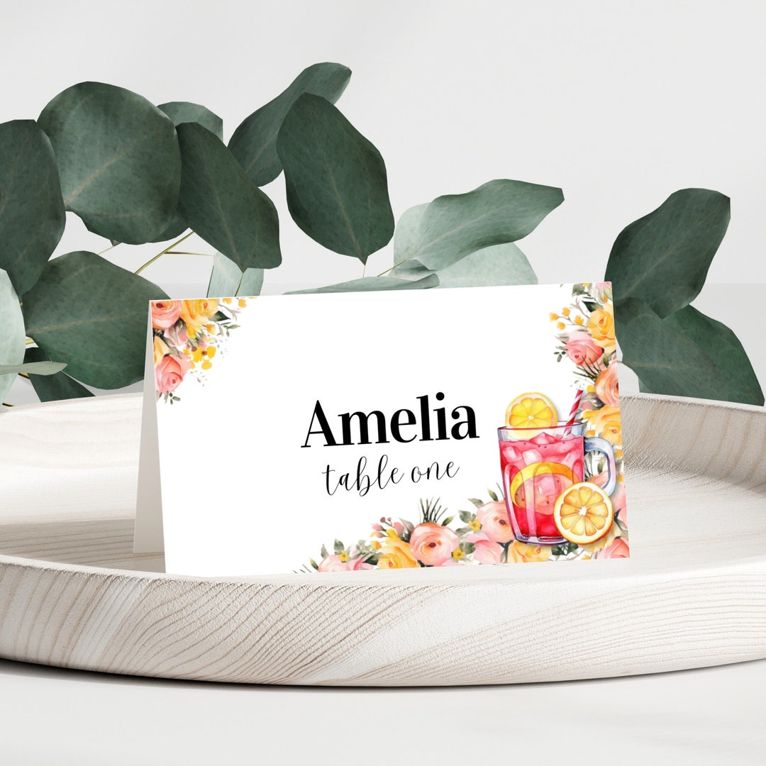 Printable Place Card Template, Pink Lemonade Wedding Guest Card ...