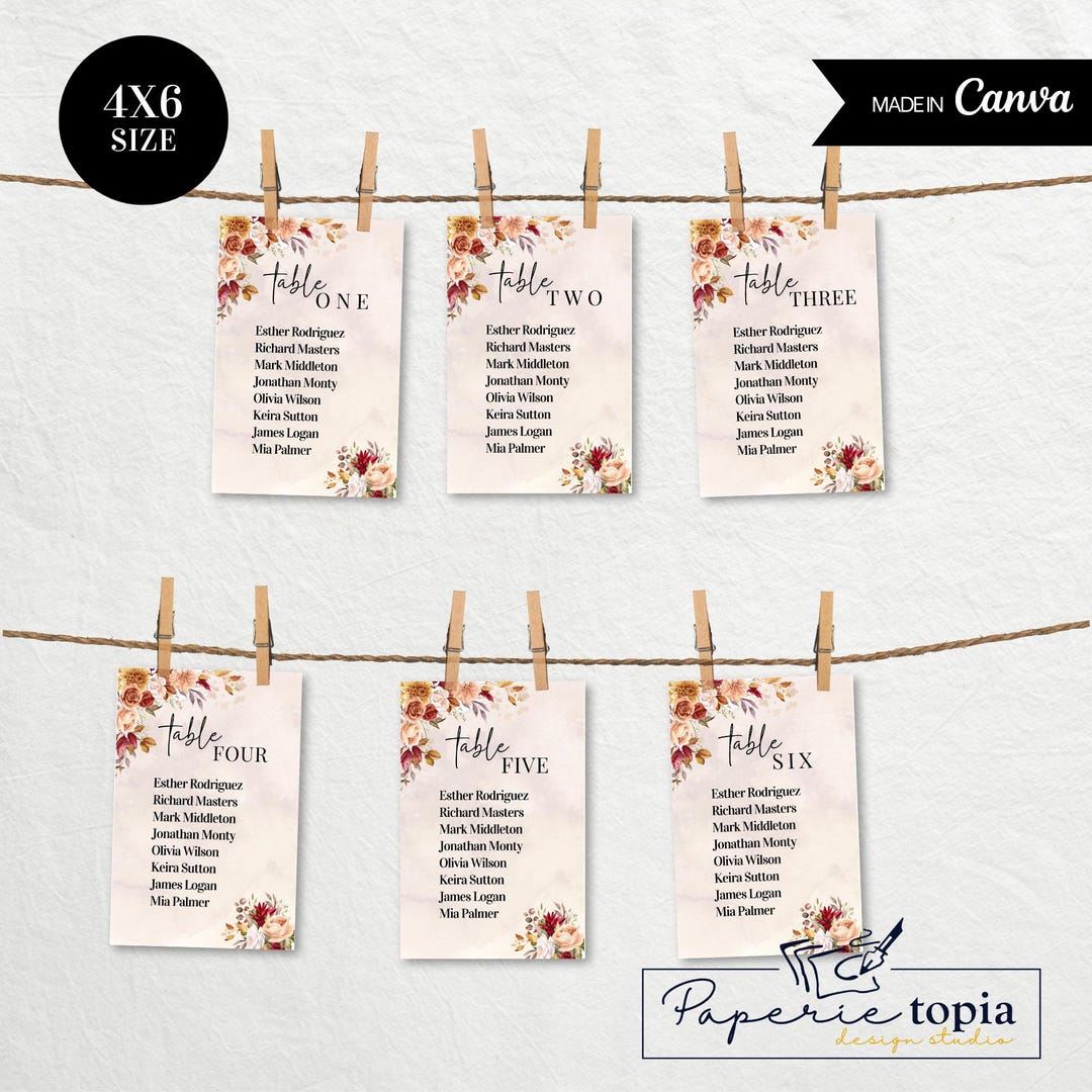 Fall in Love Seating Chart Cards, Printable Mirror Seating Cards ...