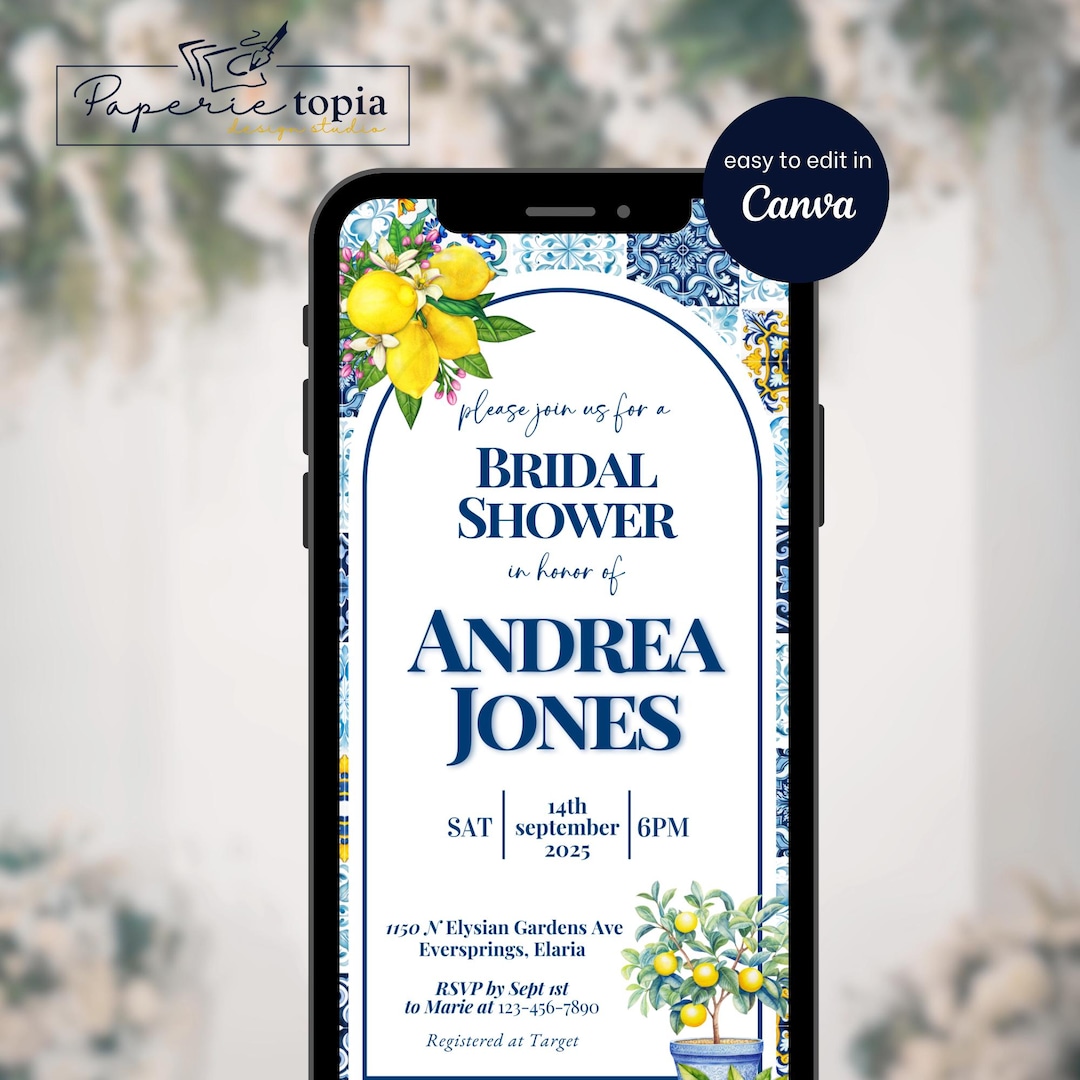 Digital Bridal Shower Invitation Template, Citrus Bridal Shower Invite ...