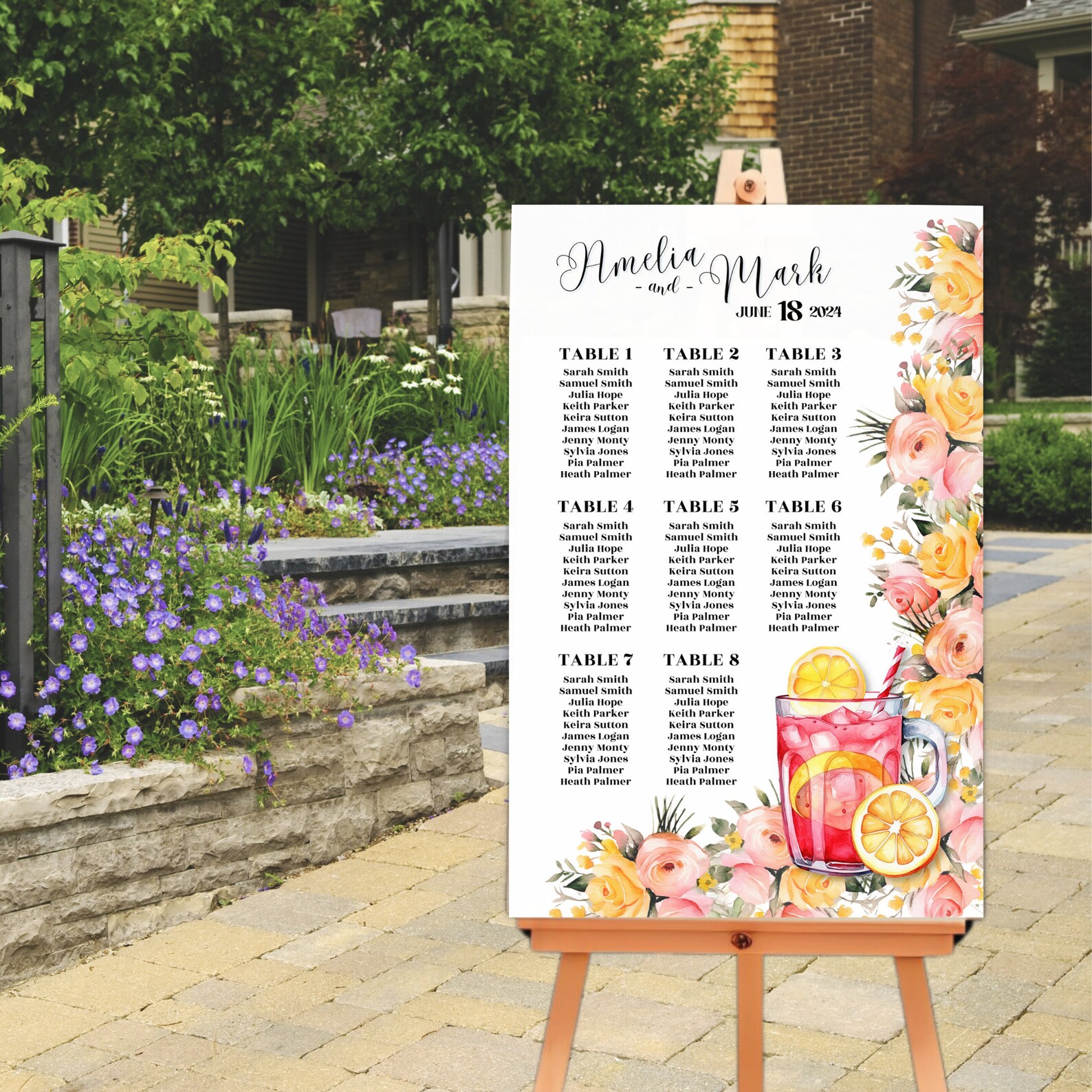 Lemonade Wedding Seating Chart Sign: Floral Template (digital Download ...