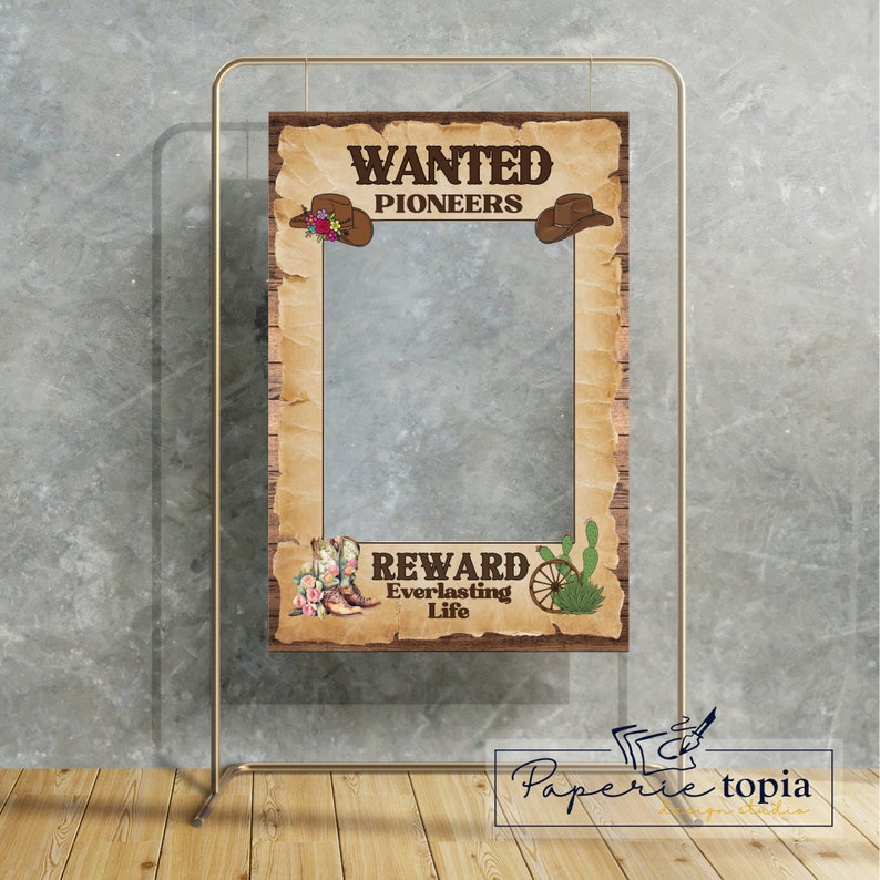JW PIONEER WANTED Photo Frame, Pioneer Photo Booth Prop Frame, Western ...
