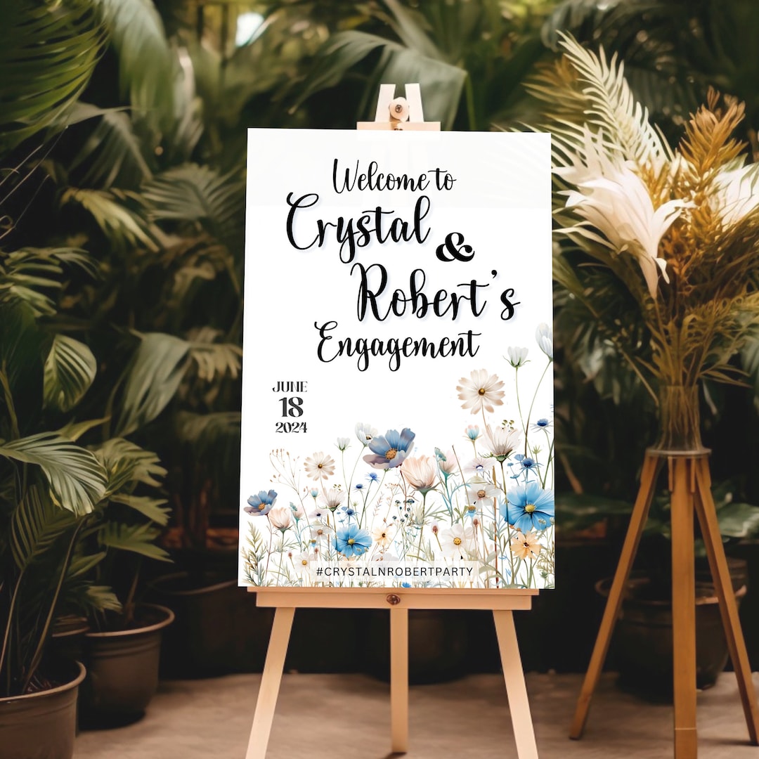 Blue Flower Welcome Poster, Engagement Sign Template, Engagement Party ...