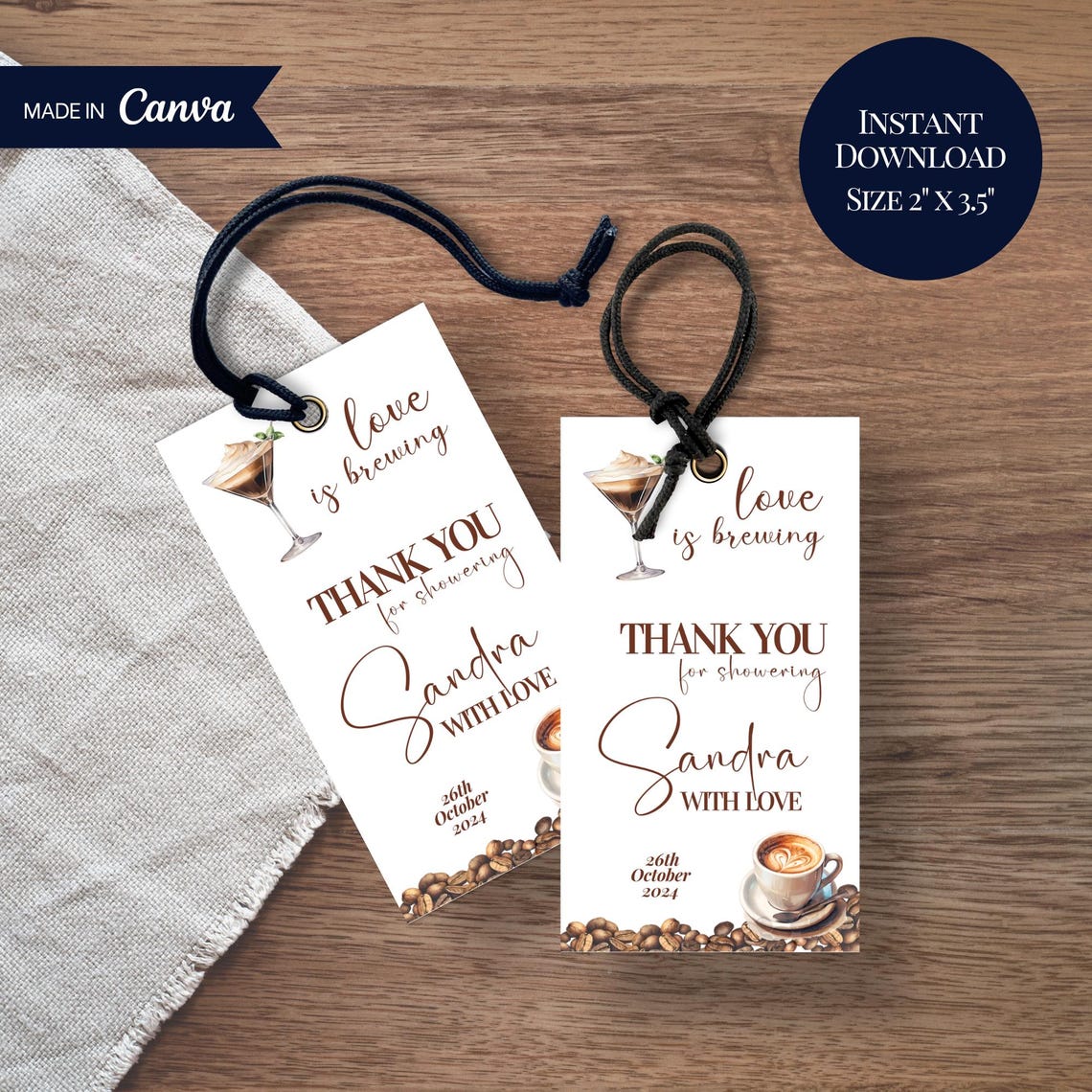 Love is Brewing Bridal Shower Gift Tags: Coffee & Espresso (canva ...