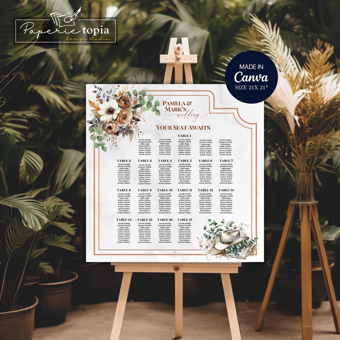 Western Wedding Seating Chart Sign: Elegant Country Style (21x21 Canva ...