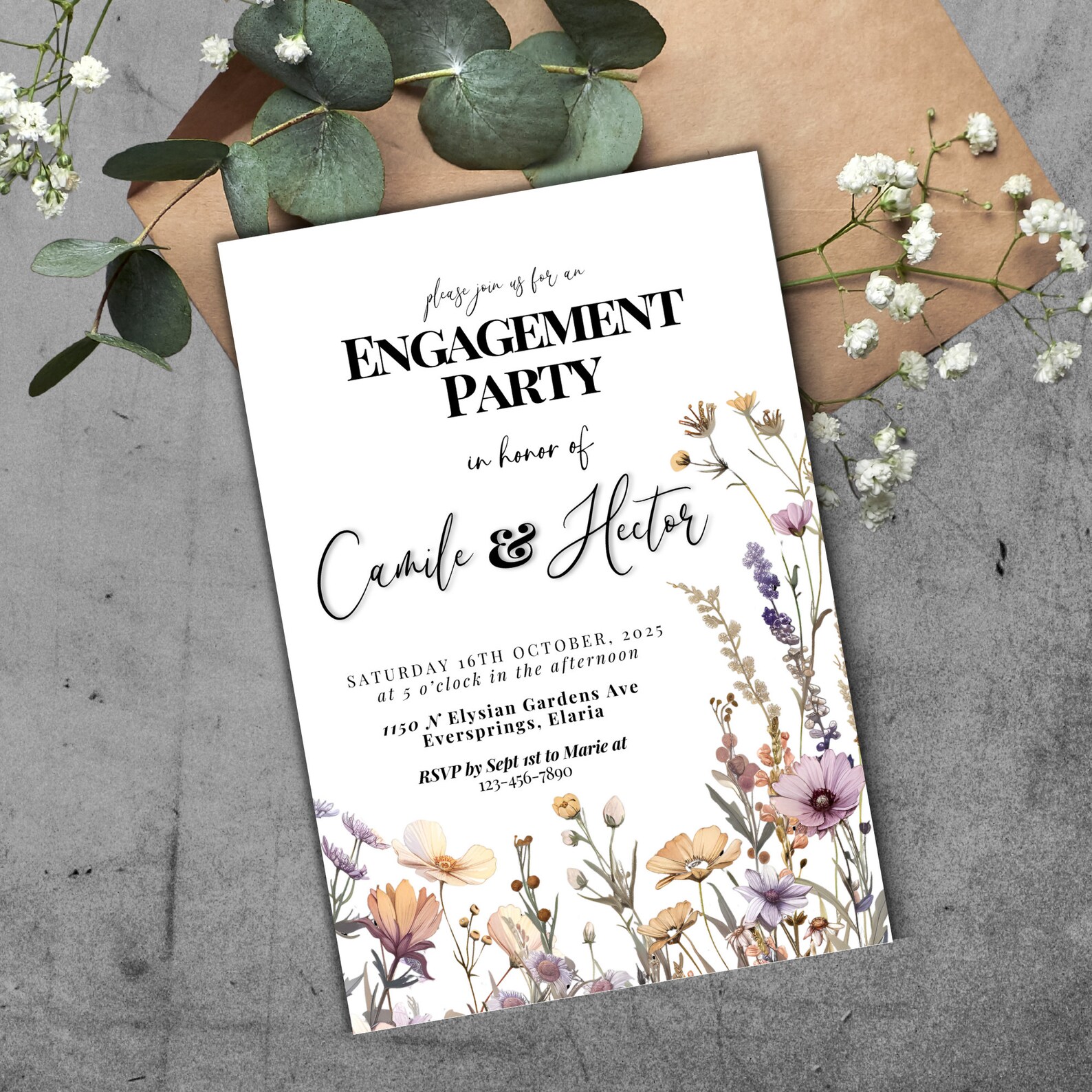 Wildflowers Engagement Invitation Template, Printable Purple Engagement ...