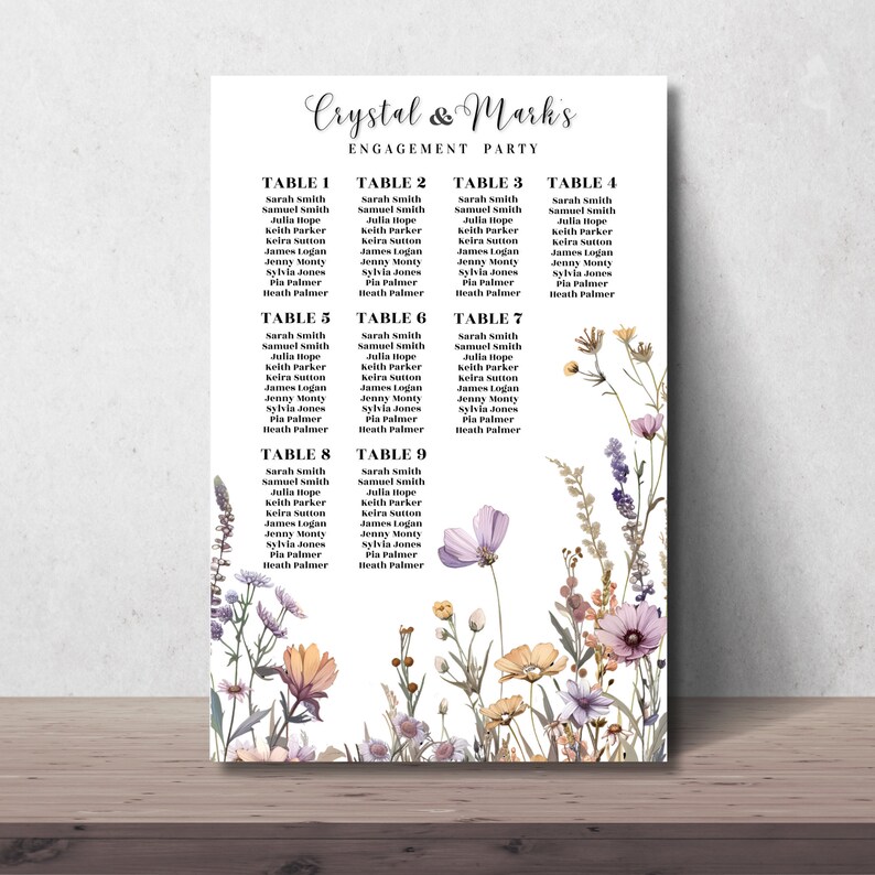 Seating Chart Wedding Signs, Wildflowers Wedding Seating Chart, Purple ...
