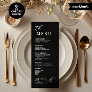 Modern Menu Card, Printable Menu Template, Wedding Menu Card, Dinner ...