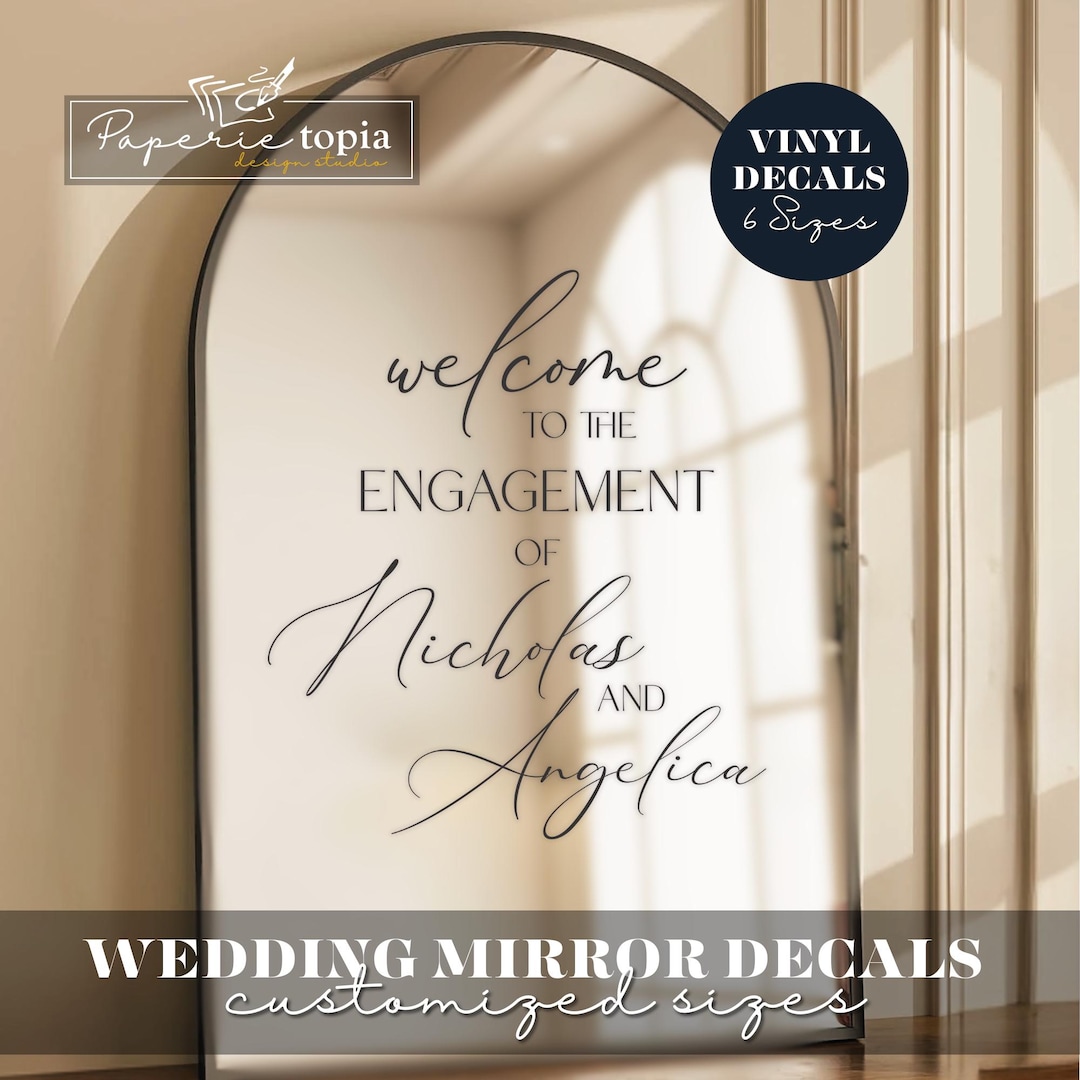 Engagement Party Mirror Vinyl Decal: Customizable Wedding Welcome Sign ...