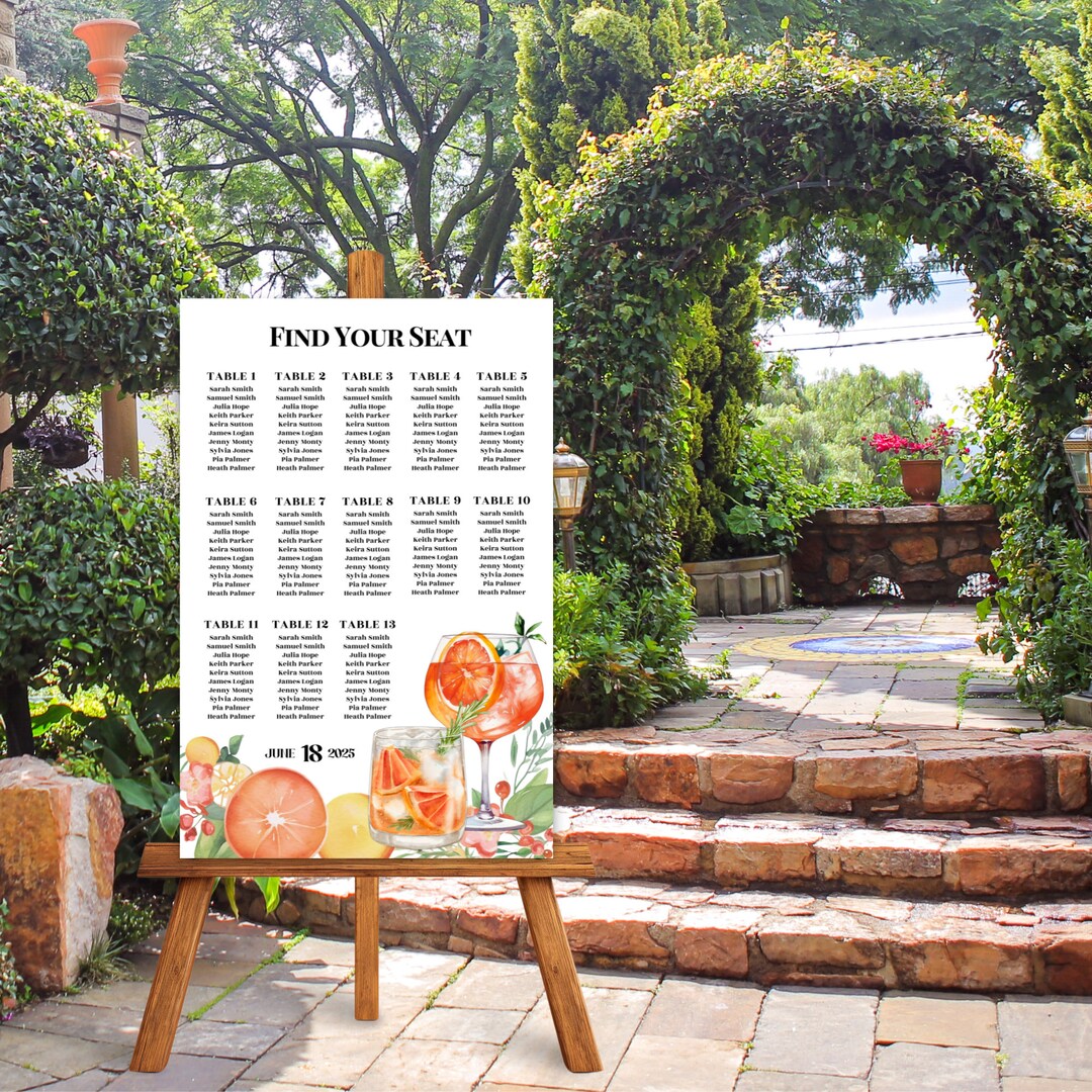 Aperol Spritz Wedding Seating Chart Template (digital Download) - Etsy