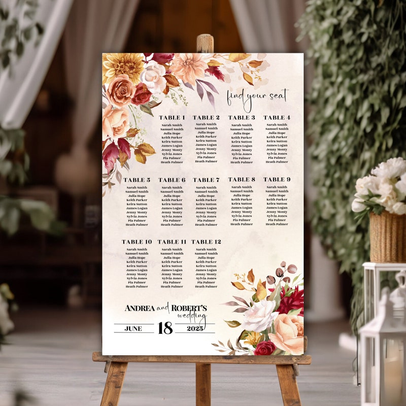 Table Seating Charts Fall - Etsy