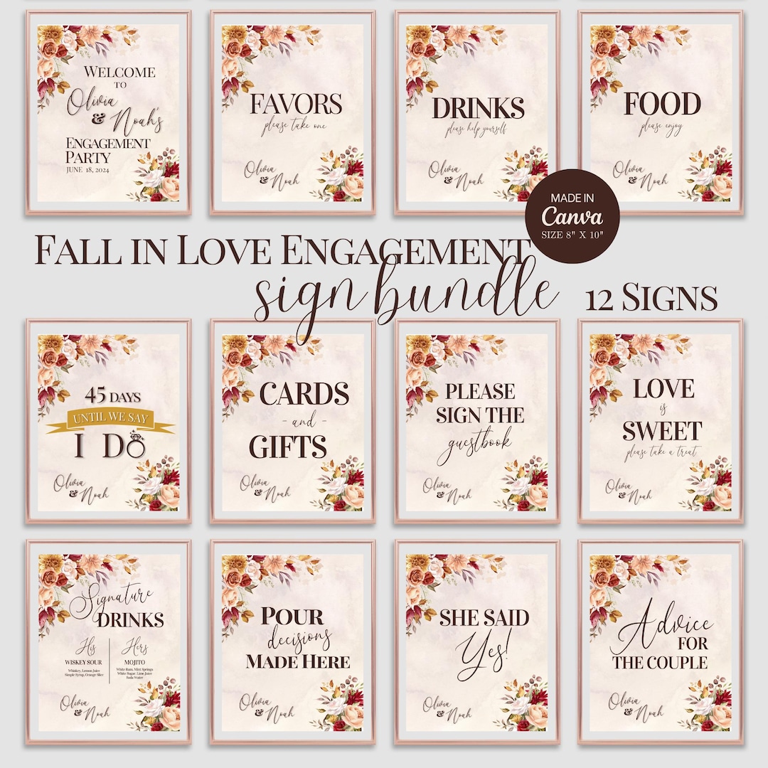 Fall in Love Sign Bundle Engagement Party, Boho Party Welcome Sign ...