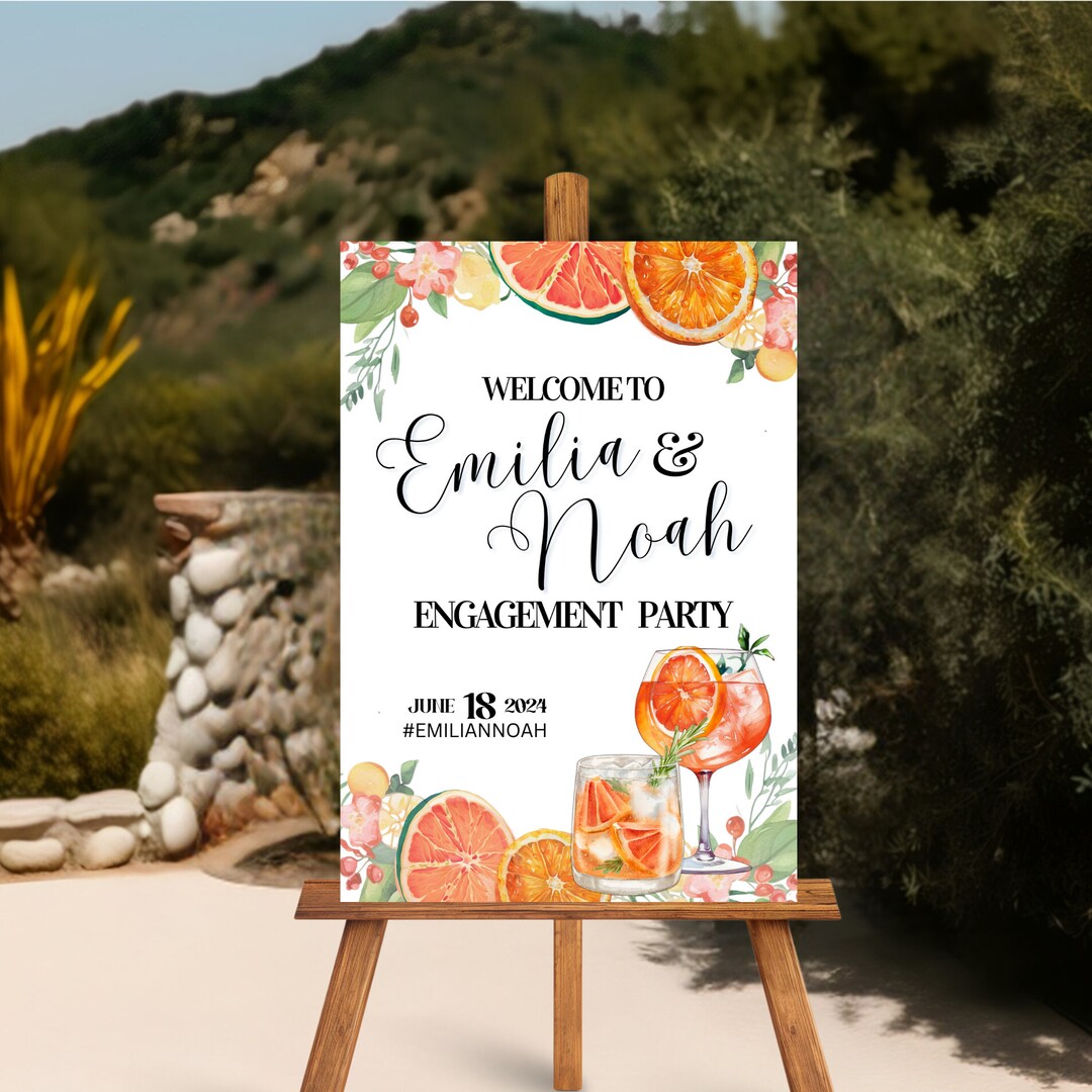 Aperol Spritz Welcome Poster, Printable Engagement Party Sign, Flowers ...