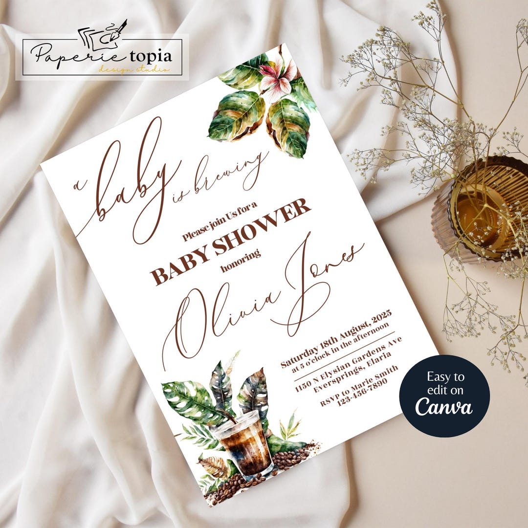 Invitación editable para baby shower con tema A Baby is Brewing ...