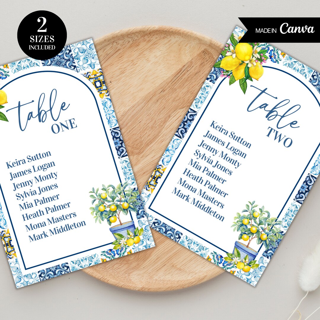 Amalfi Coast Wedding Seating Chart Template: Mediterranean Tile ...
