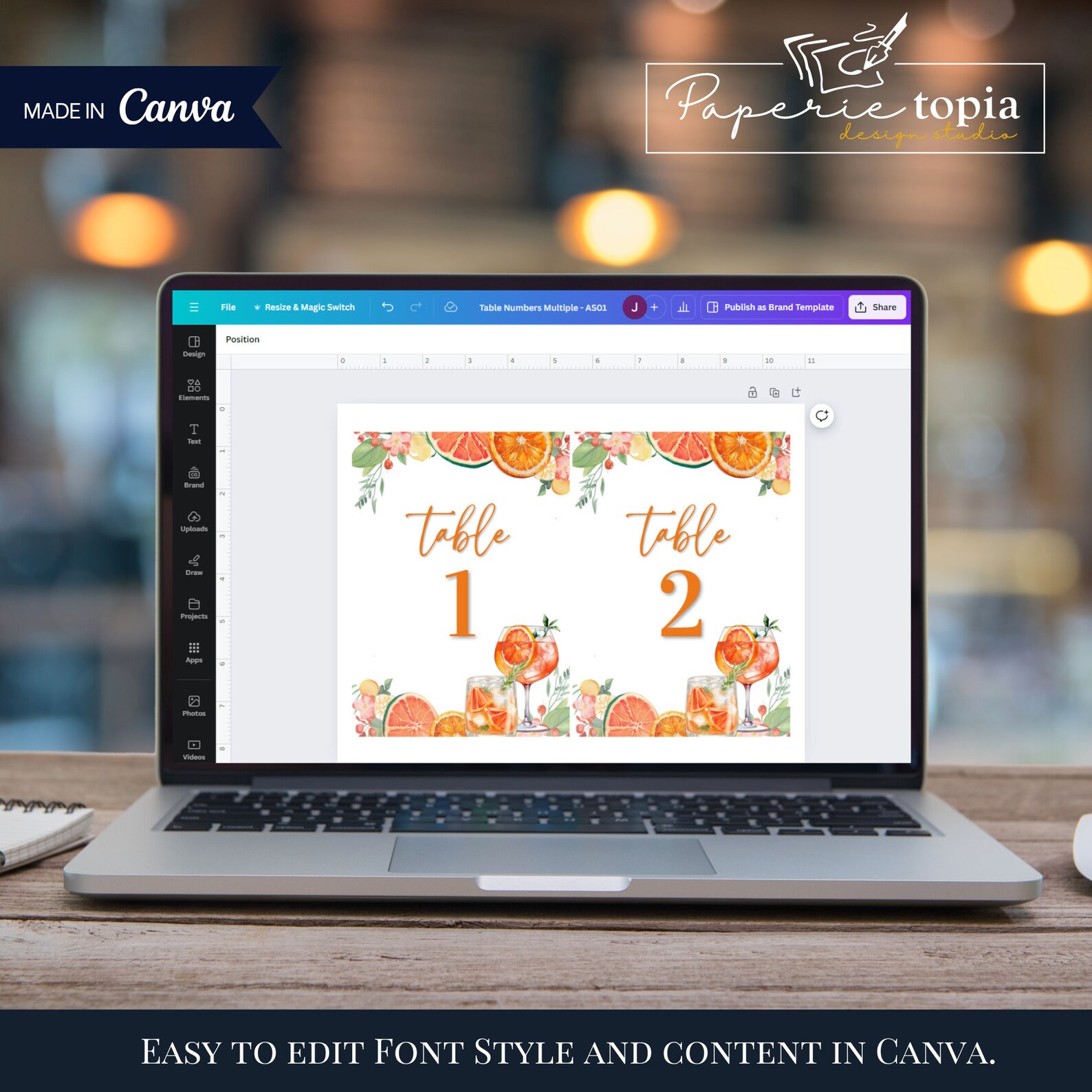 Aperol Spritz Theme Table Number Card Template, Printable Citrus Table ...