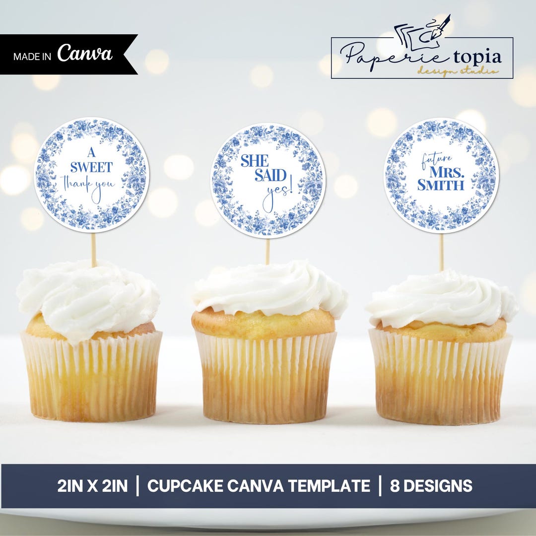 Toile De Jouy Bridal Shower Cupcake Toppers: French Blue Floral (canva ...