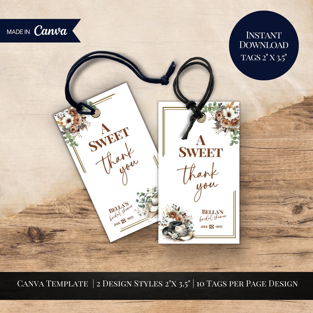 Bridal Shower Gift Tags, Western Style Gift Tag Template, Editable ...