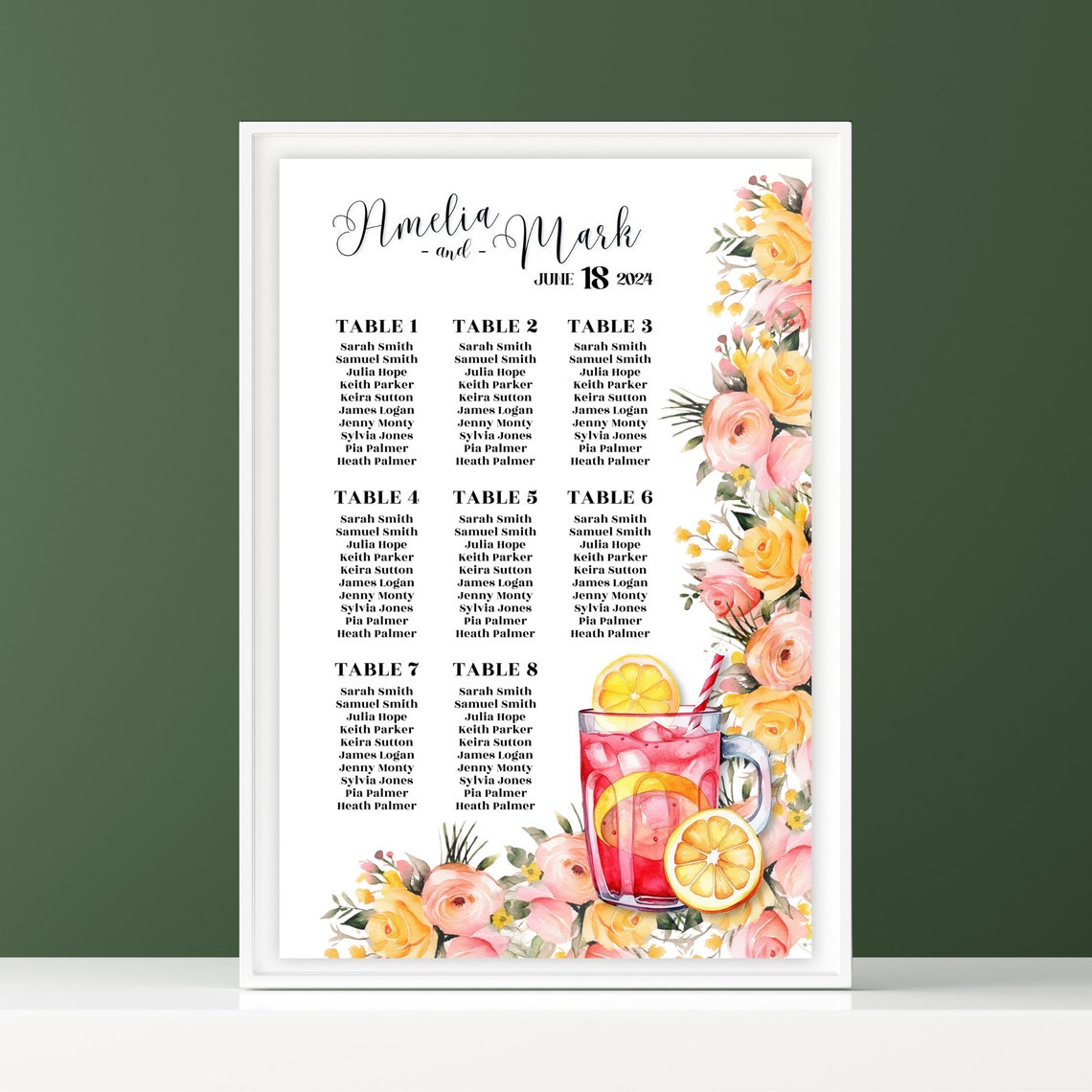 Lemonade Wedding Seating Chart Sign: Floral Template (digital Download ...