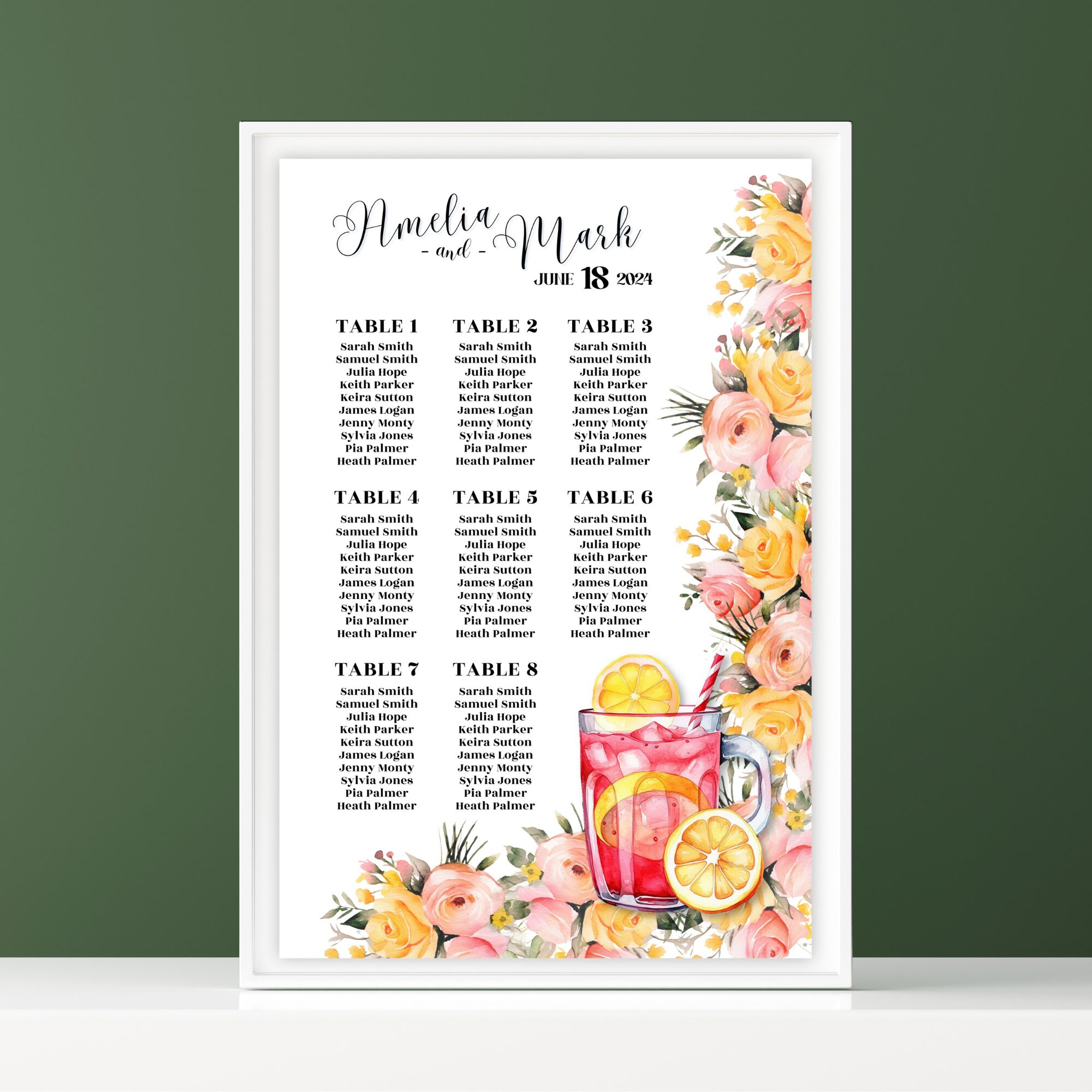Lemonade Wedding Seating Chart Sign: Floral Template (digital Download ...