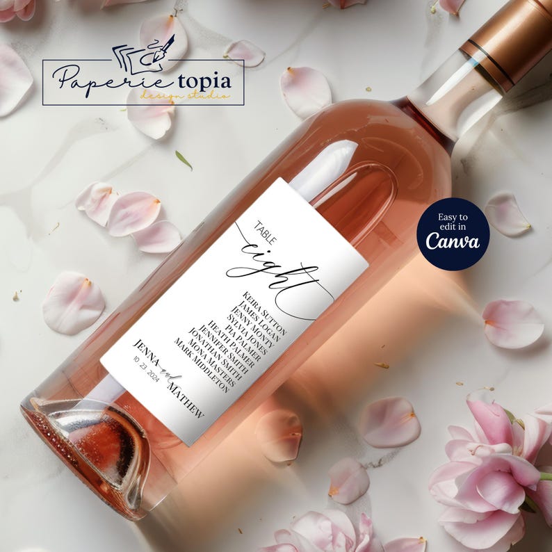 Wedding Table Number Wine Label Template: Seating Chart (digital ...