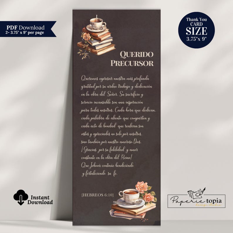 JW Querido Precursor Thank You Card Coffee & Books Themed, Tarjeta ...