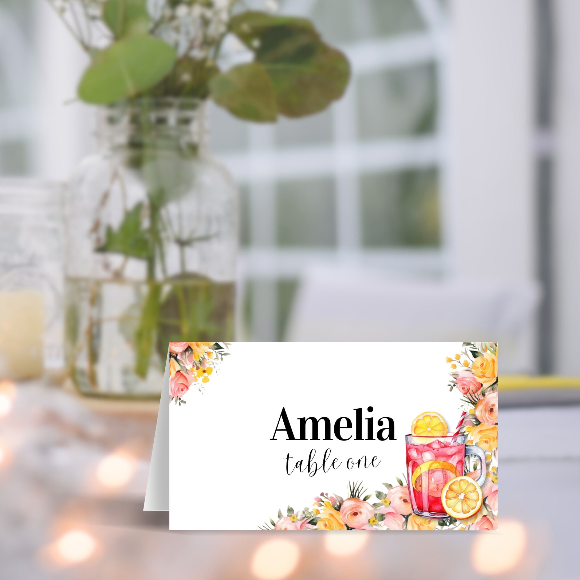 Printable Place Card Template, Pink Lemonade Wedding Guest Card ...