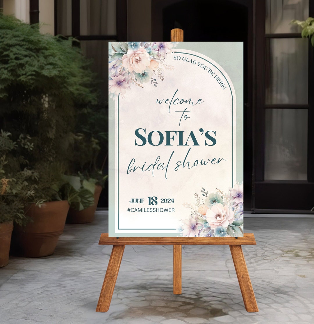 Printable Bridal Shower Party Sign, Flowery Welcome Poster, Bridal ...