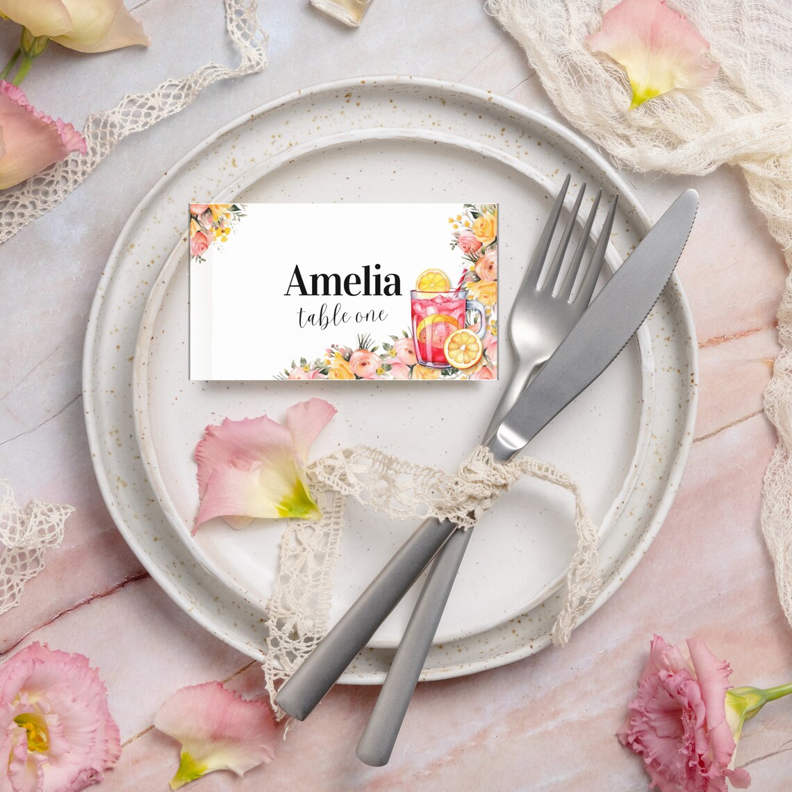 Printable Place Card Template, Pink Lemonade Wedding Guest Card ...