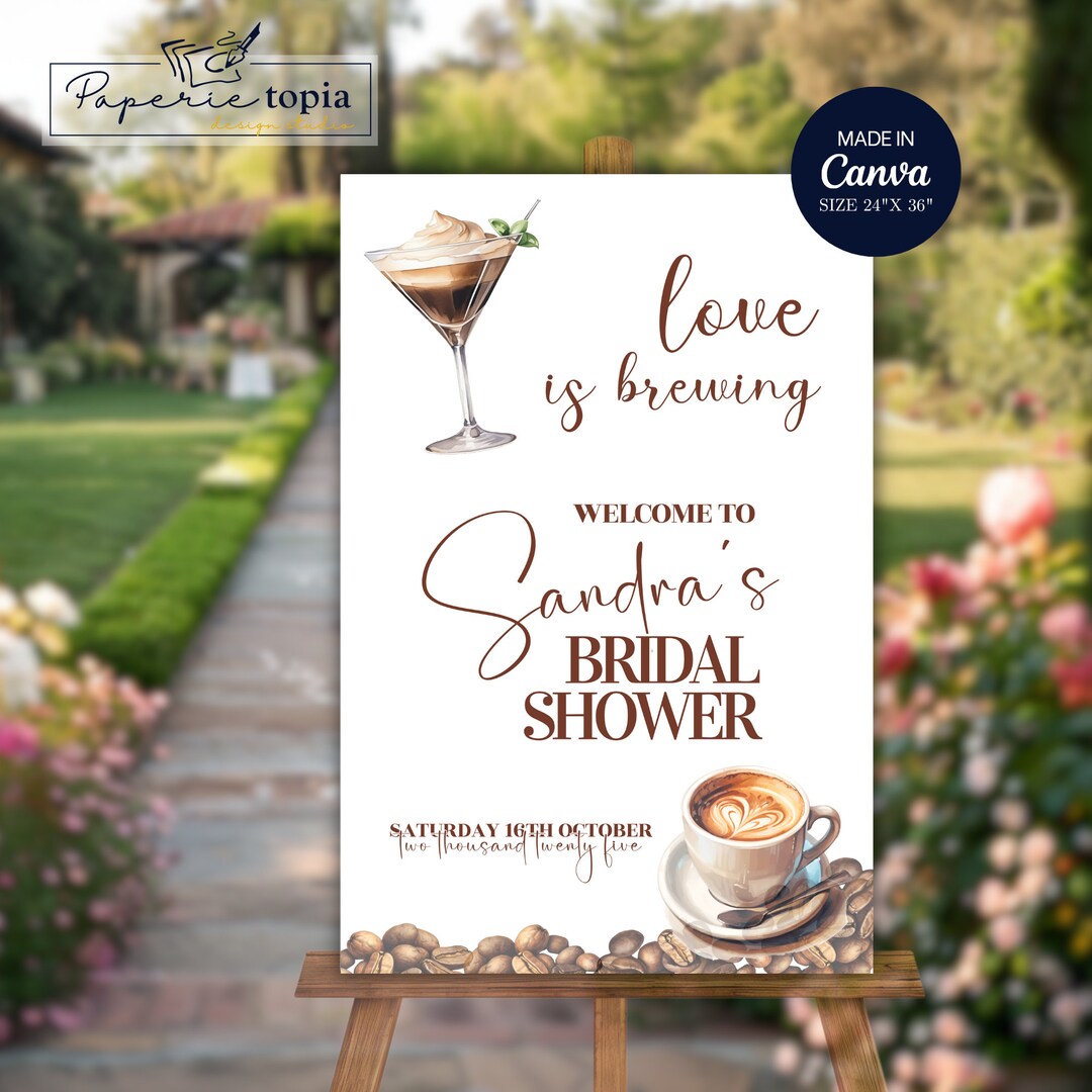 Coffee Bridal Shower Welcome Sign: Customizable Canva Template (24x36 ...