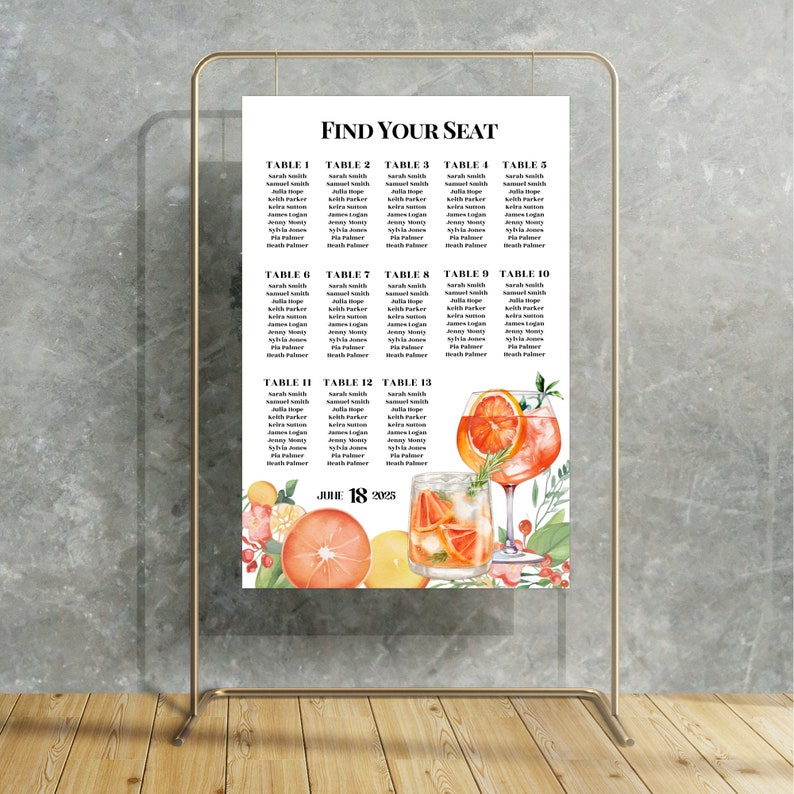 Aperol Spritz Wedding Seating Chart Template (digital Download) - Etsy