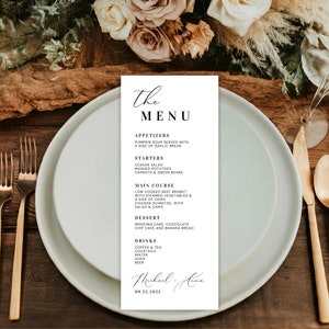 Modern Menu Card, Printable Menu Template, Wedding Menu Card, Dinner ...