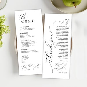 Printable Menu and Thank You Card, Modern Menu Template, Wedding Menu ...