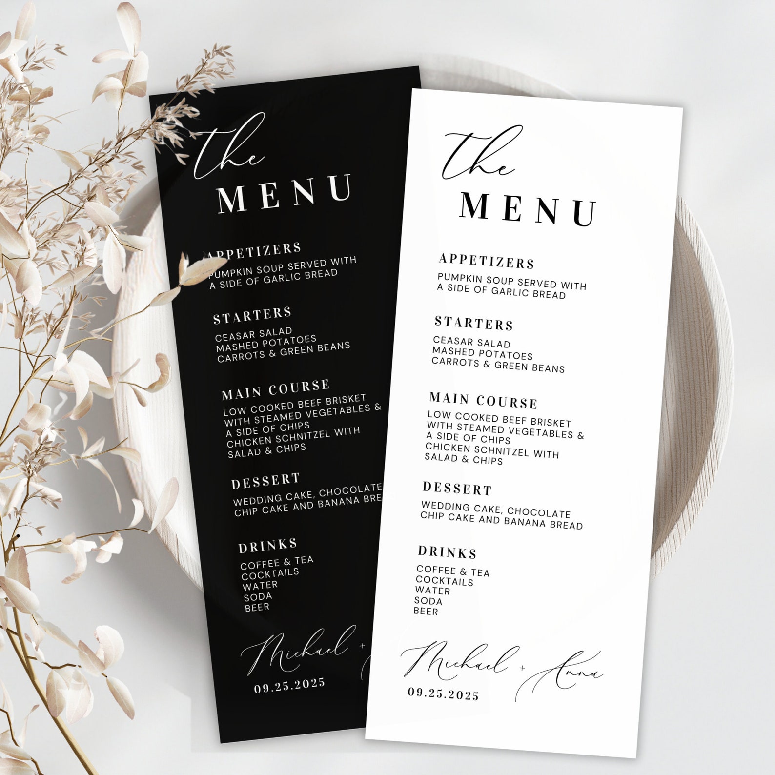 Modern Menu Card, Printable Menu Template, Wedding Menu Card, Dinner ...