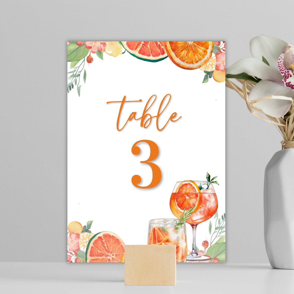 Aperol Spritz Theme Table Number Card Template, Printable Citrus Table ...