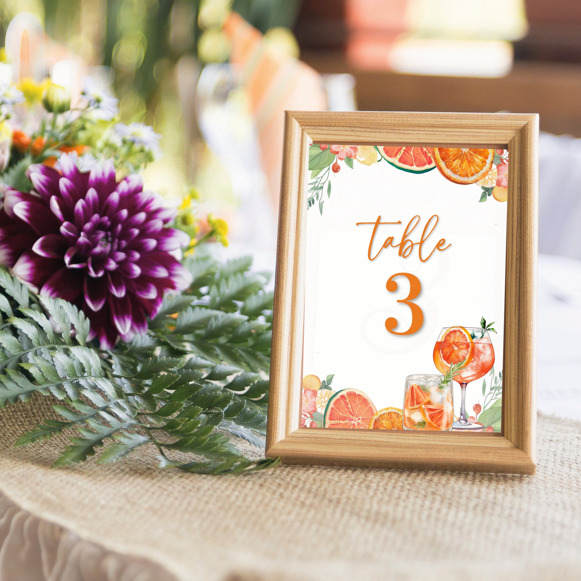 Aperol Spritz Theme Table Number Card Template, Printable Citrus Table ...