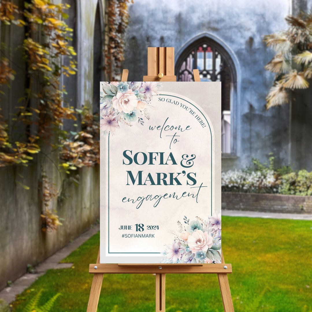Flowery Welcome Poster, Printable Engagement Party Sign, Elegant ...