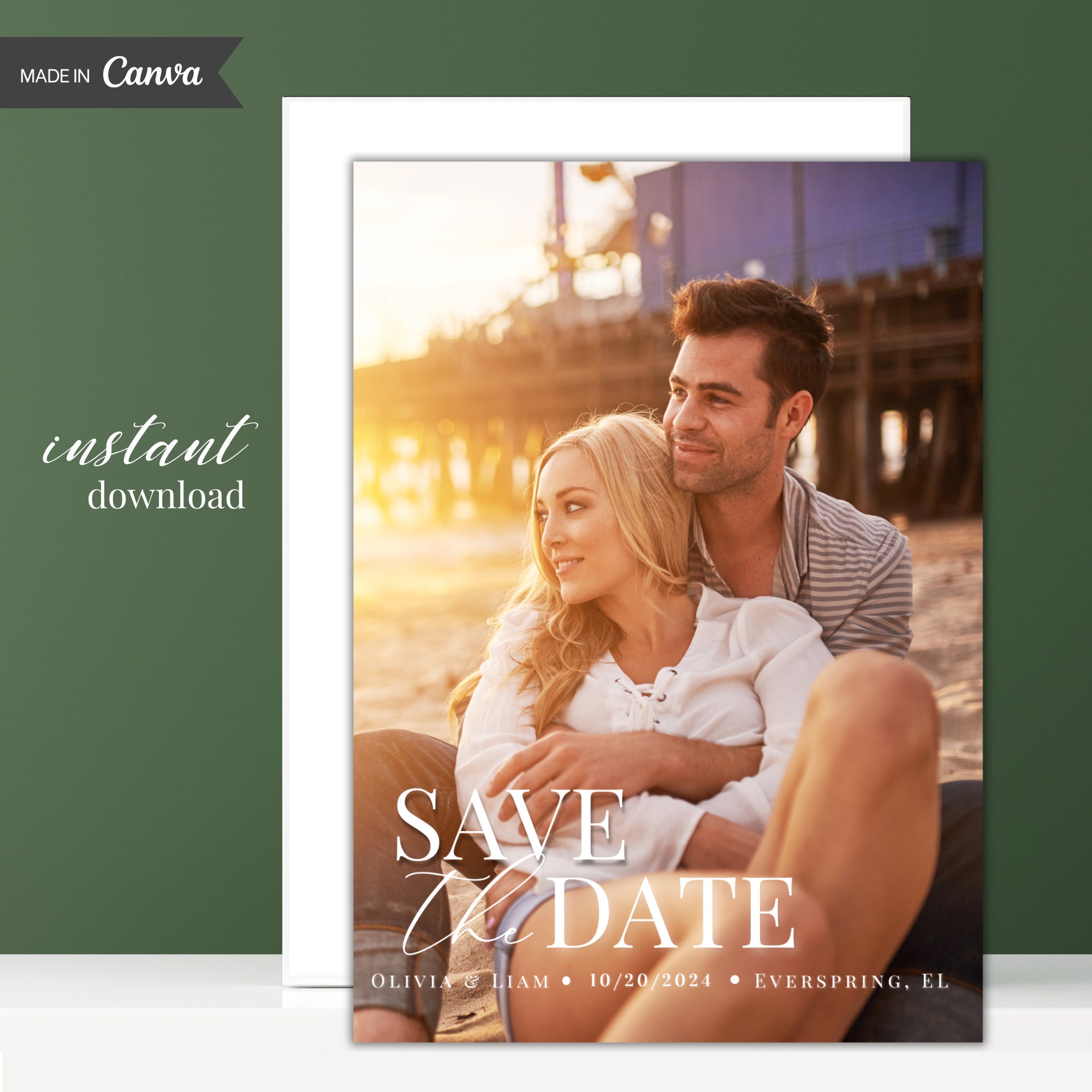 Personalized Photo Save the Date Card Template (canva, 5x7 Digital) - Etsy