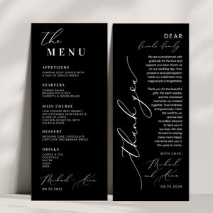 Printable Menu and Thank You Card, Modern Menu Template, Wedding Menu ...