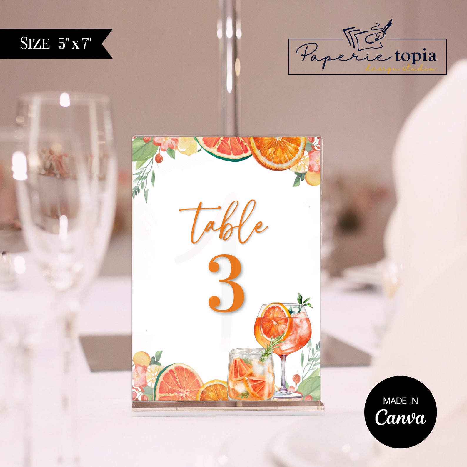Aperol Spritz Theme Table Number Card Template, Printable Citrus Table ...