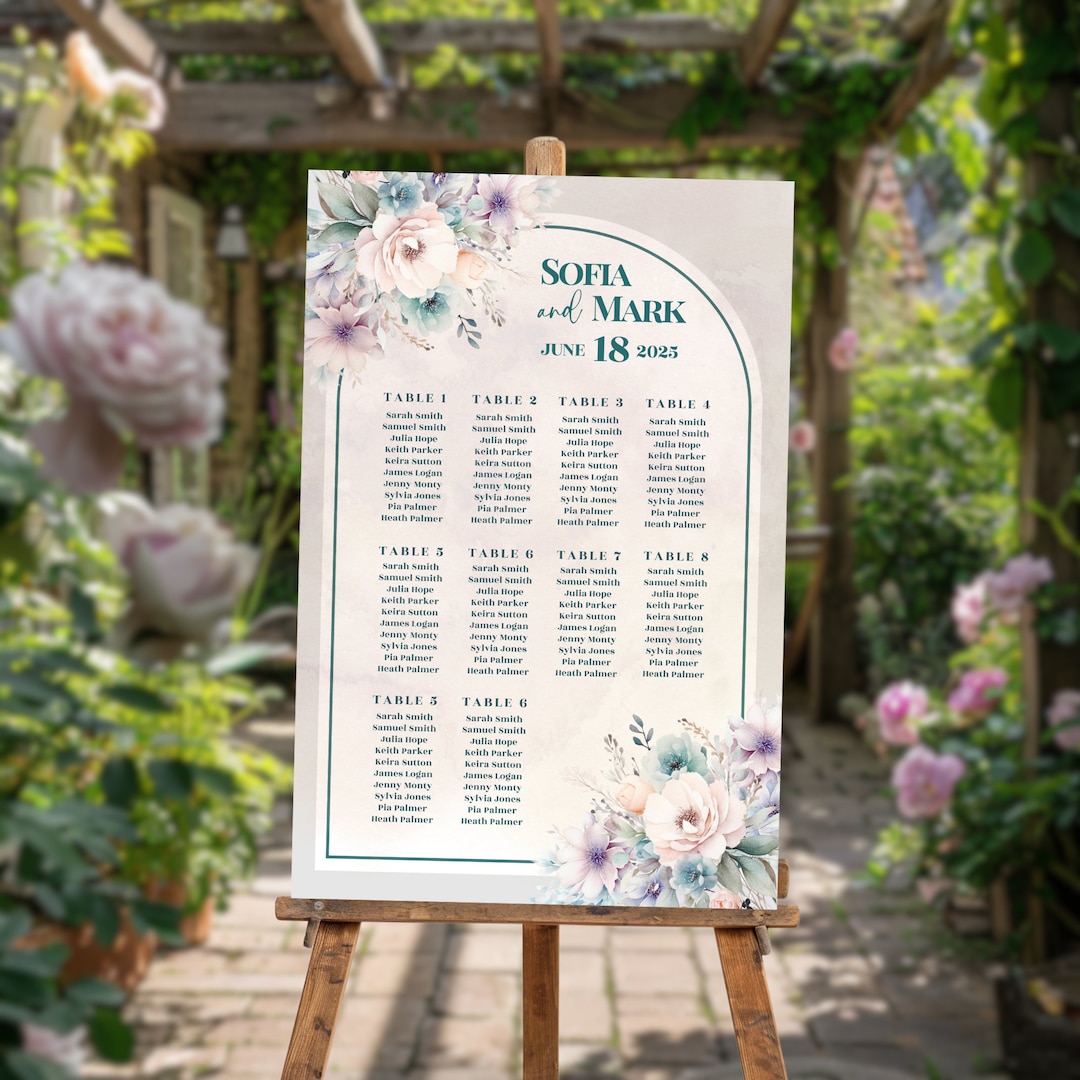 Floral Wedding Seating Chart, Modern Flowery Wedding Signs, Seating ...