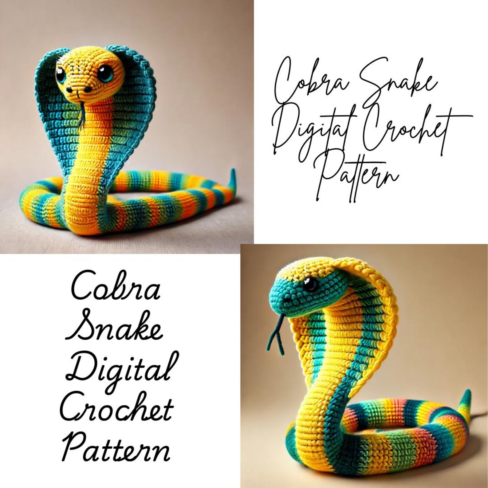 Snake Crochet Pattern Cobra Amigurumi Crochet Pattern Vibrant Colorful ...