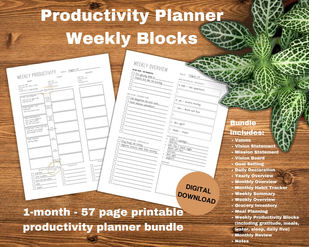 Productivity Planner Printable PDF Bundle Productivity Template Productivity Journal ...