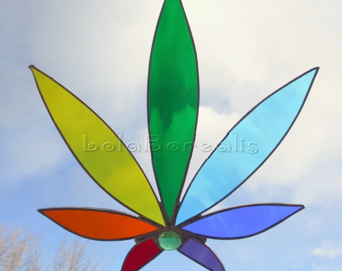 Large PRIDE RAINBOW Marijuana Cannabis Hemp Pot Weed Stained Glass ...