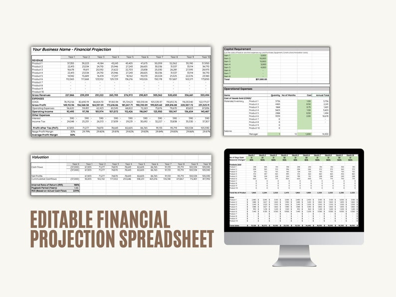 Financial Projection Template for Small Business (excel) - Etsy