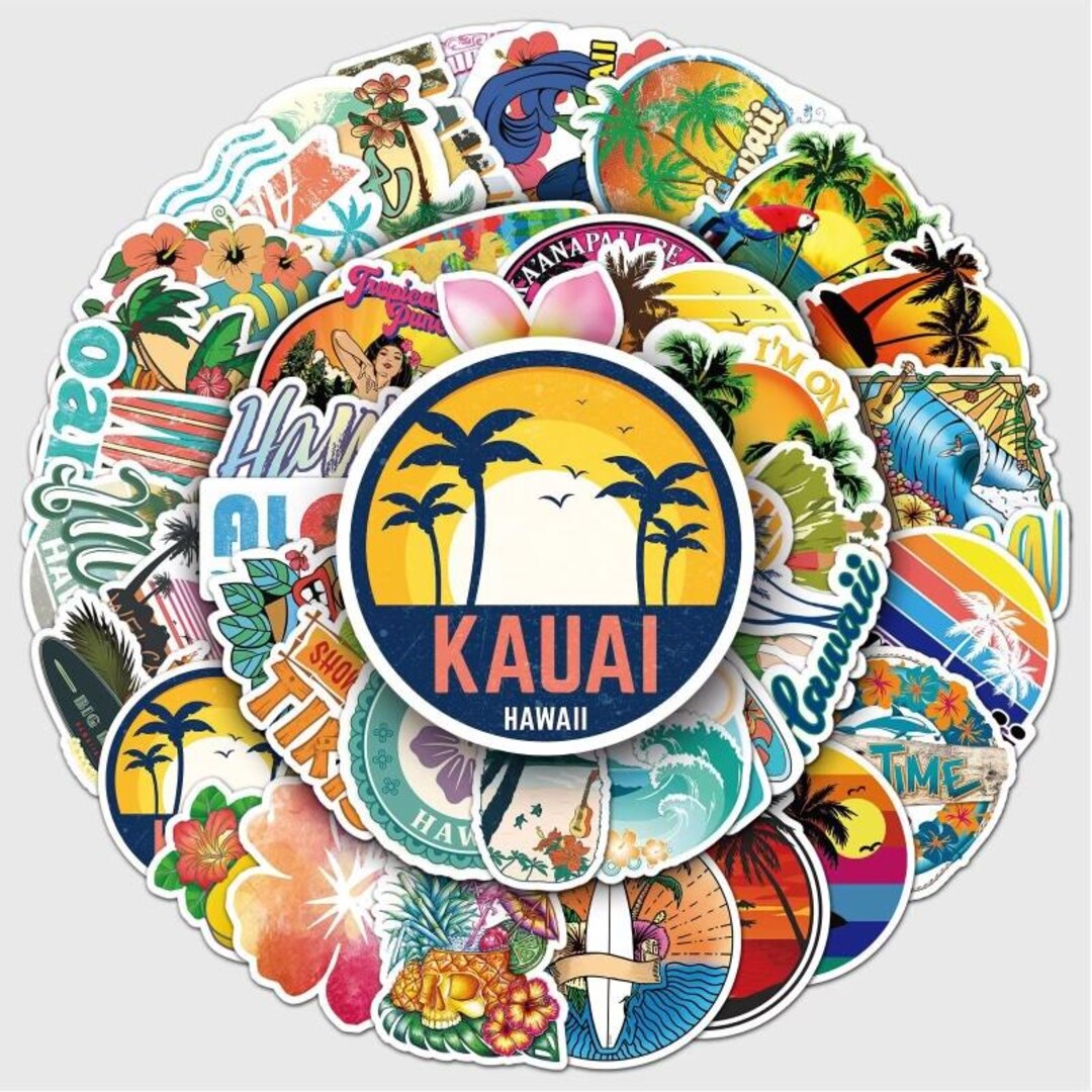 50pcs HAWAII Aesthetic Stickers for Laptops, Notebooks, Luggages, Water ...